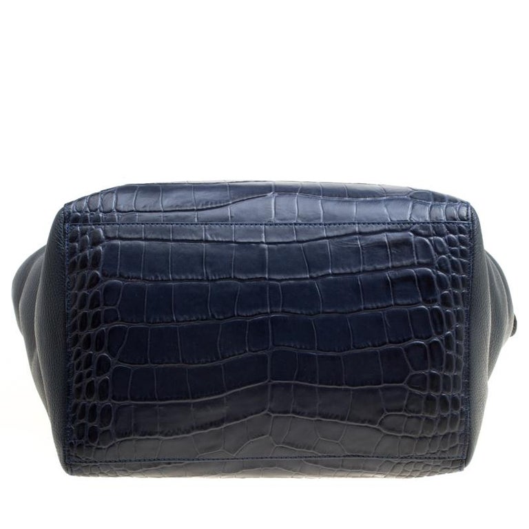 Cerruti 1881 Navy Blue Croc Embossed Leather Shopper Tote For Sale at ...