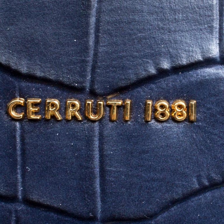 Cerruti 1881 Navy Blue Croc Embossed Leather Shopper Tote For Sale at ...