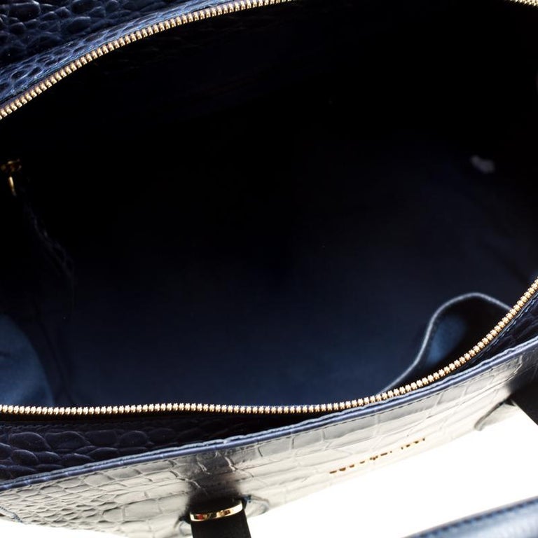 Cerruti 1881 Navy Blue Croc Embossed Leather Shopper Tote For Sale at ...