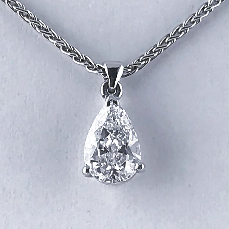 Certified 0.70 Carat Pear Shape D Color Diamond Drop Pendant For Sale ...