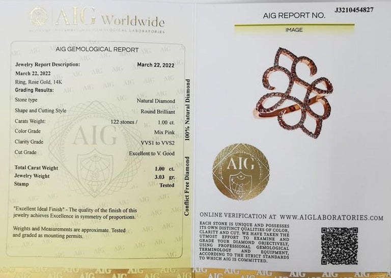 Certified 1.00 Ct VVS Mix Pink Diamond Ring For Sale at 1stDibs