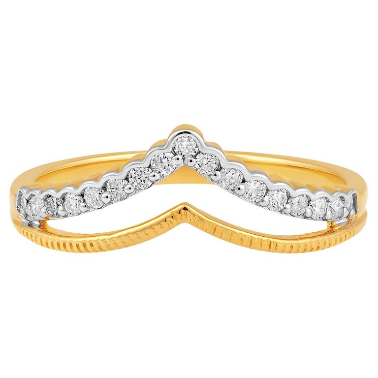 Certified 10k Gold 0.2ct Natural Diamond Designer 2 Cuved V Crown ...