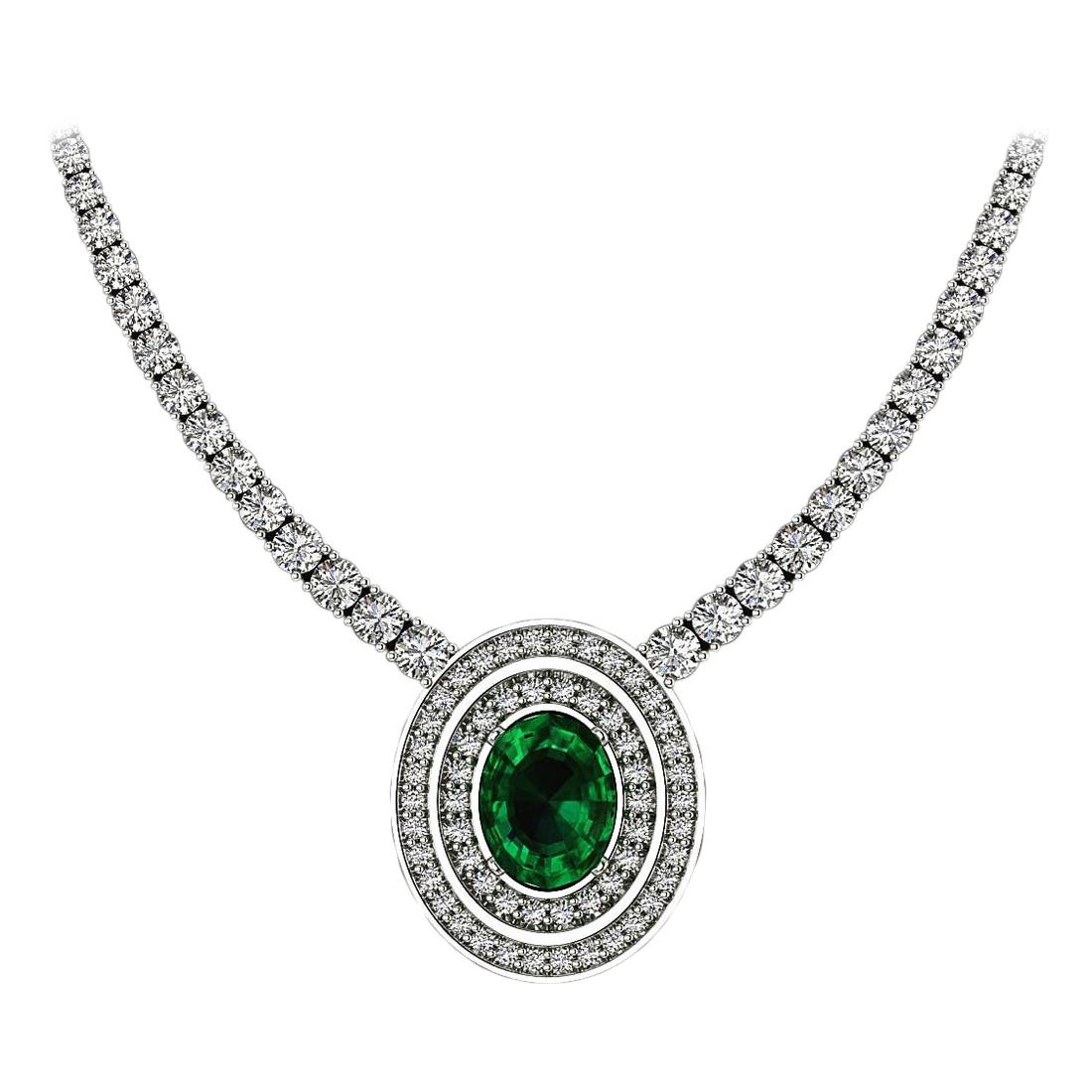 Superb Certified 50 Carat Natural Green Emerald Diamond Gold Necklace ...