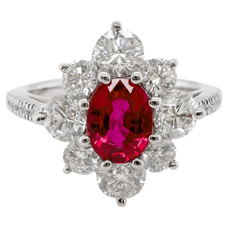 Certified 1.38 Carat Electric Red Ruby 1.76 Carat White Diamond ...