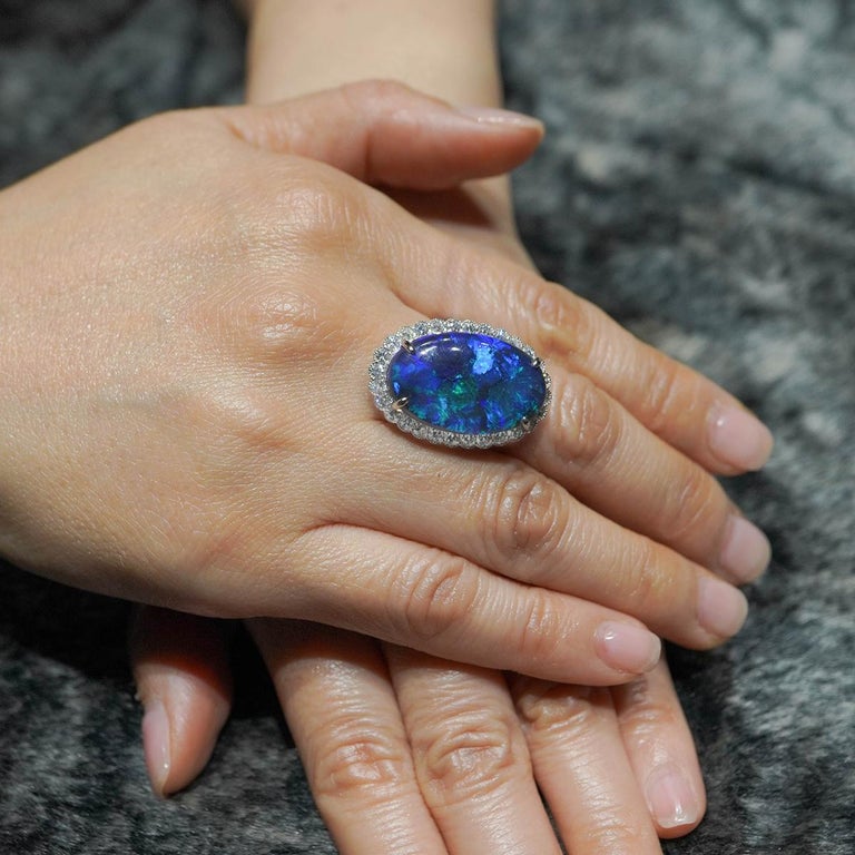 Certified 13.95 Carat Australian Lightening Ridge Black Opal PT 900 ...