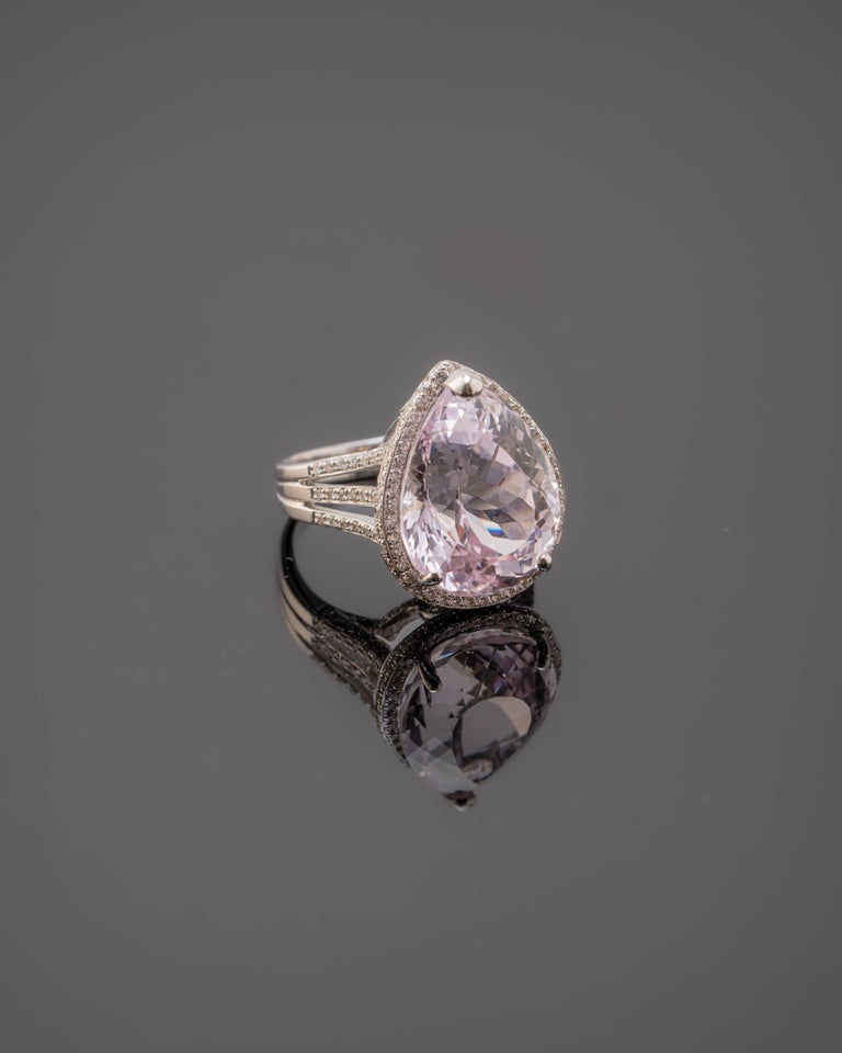Certified 14.6 Carat Kunzite Halo Diamond White Gold Engagement Ring ...