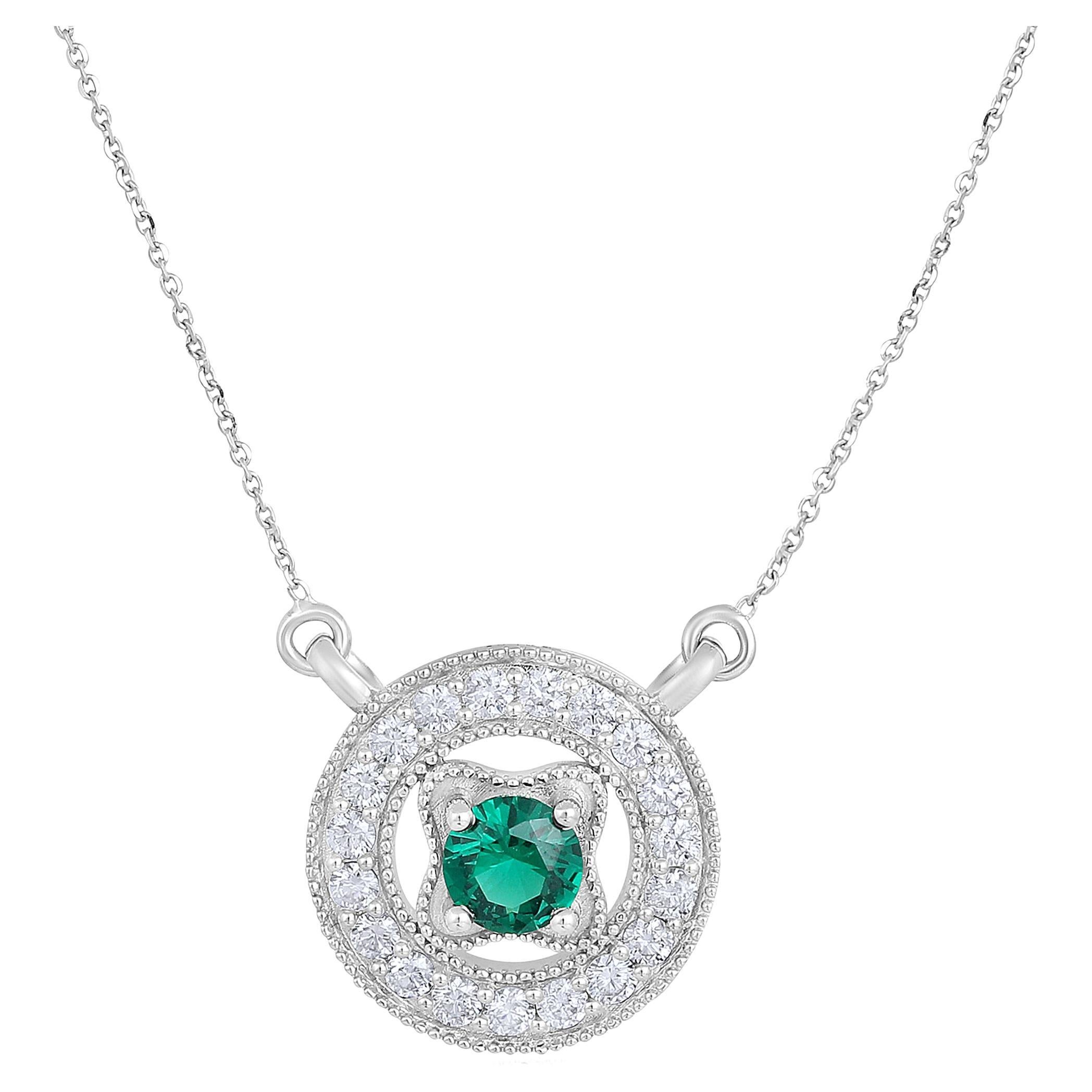 Certified 14k Gold 3.5ct Natural Diamond w/ Lab Emerald Round Halo ...
