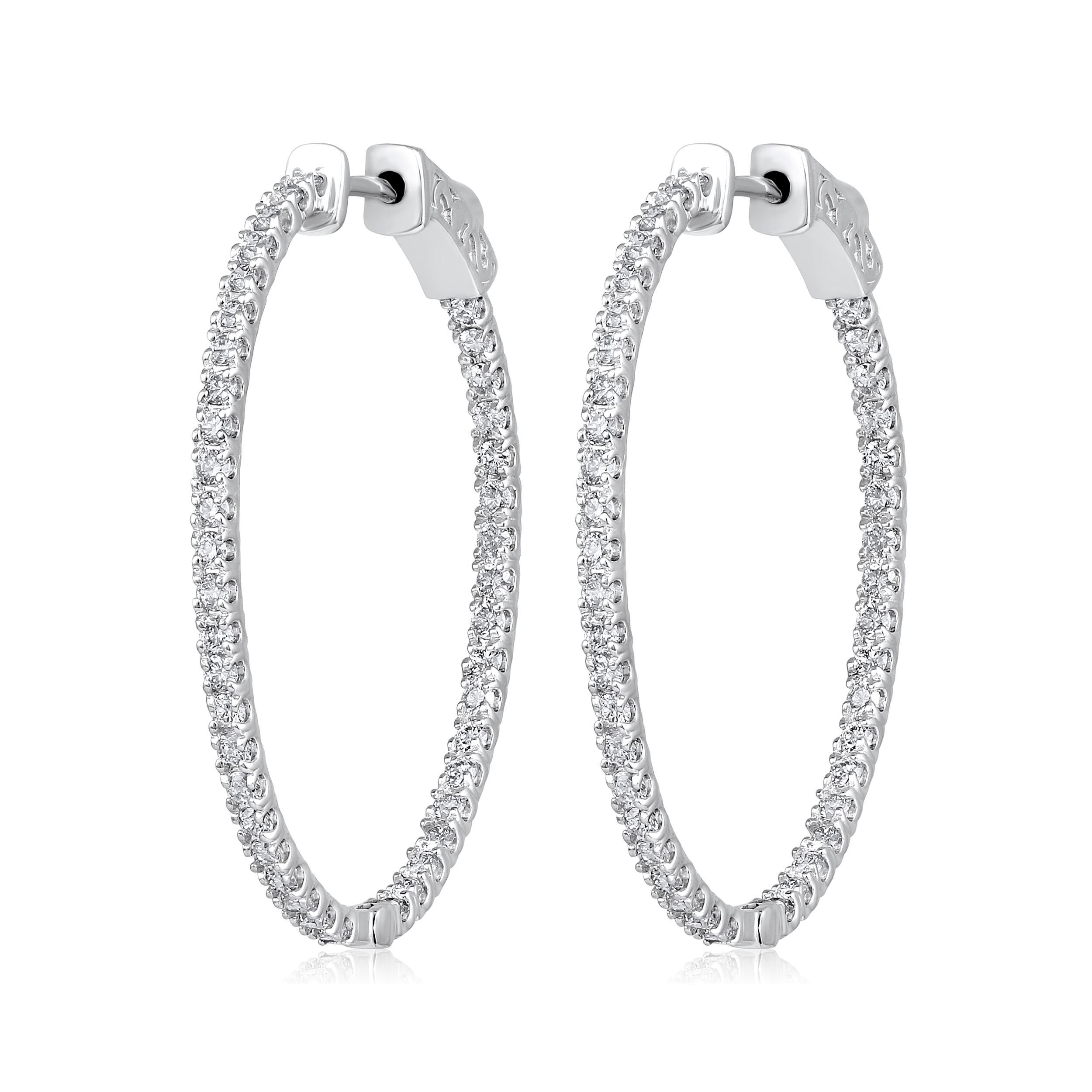Certified 14k Gold 1 Carat Natural Diamond Oval Inside Out Hoop White