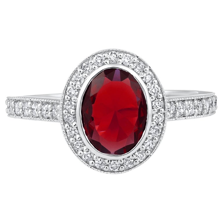 Certified 14k Gold 2.4ct Natural Diamond W/ Lab Ruby Oval Solitaire ...