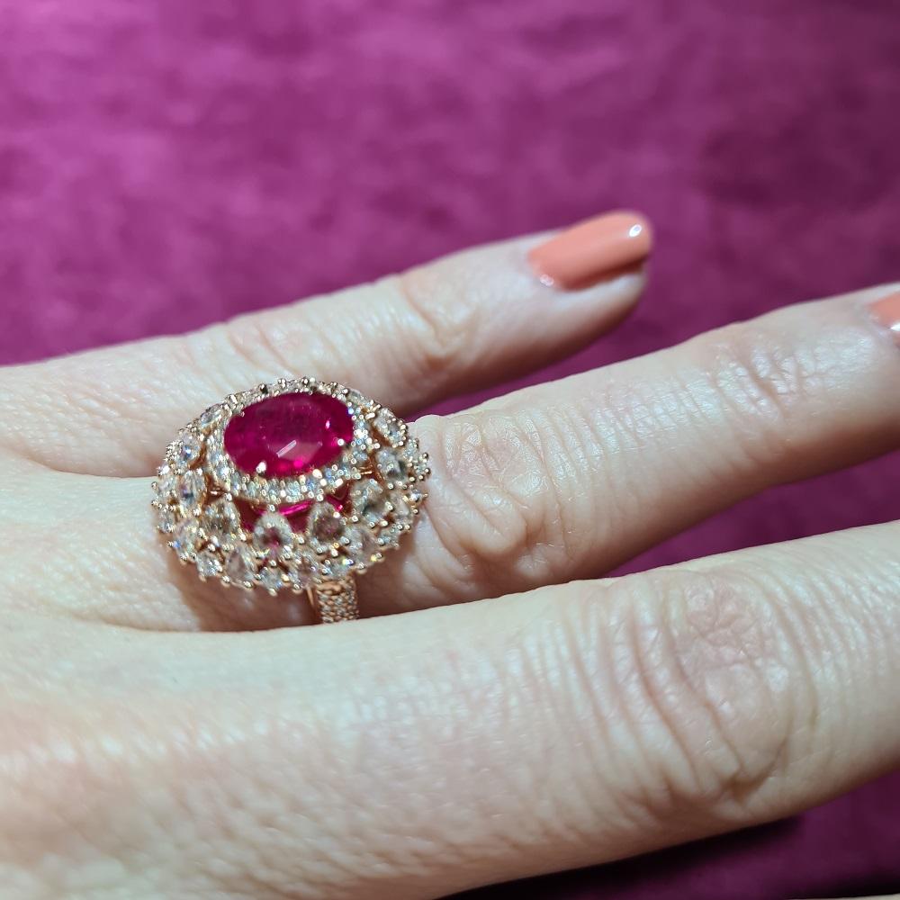 Certified 1.54 Ct Ruby 1.71 Ct White Diamonds 18kt Rose Gold Engagement ...