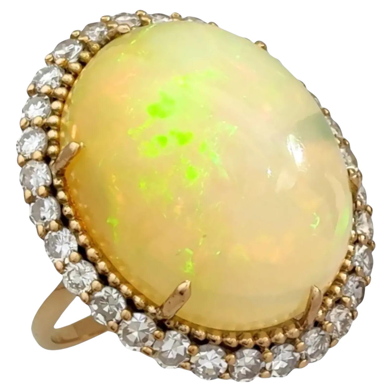 Certified 16.47 Carat Opal and 0.6 Carat Diamond Halo Ring in 14K Gold ...