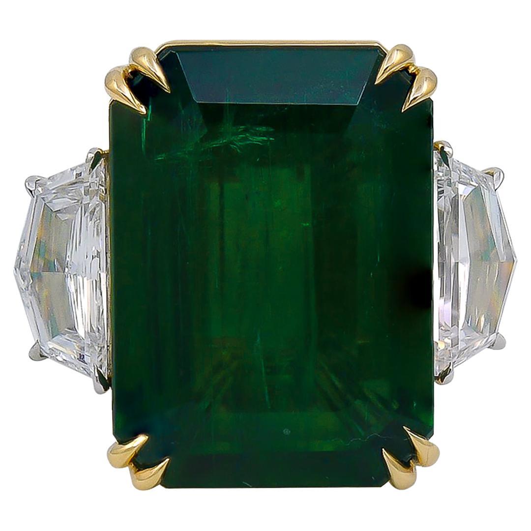 Rare Twenty-Six Carat Green Emerald and Diamond Ring For Sale at ...