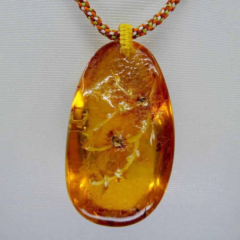 Certified 187 Carat Natural Amber Flower Pendant Necklace, Statement ...