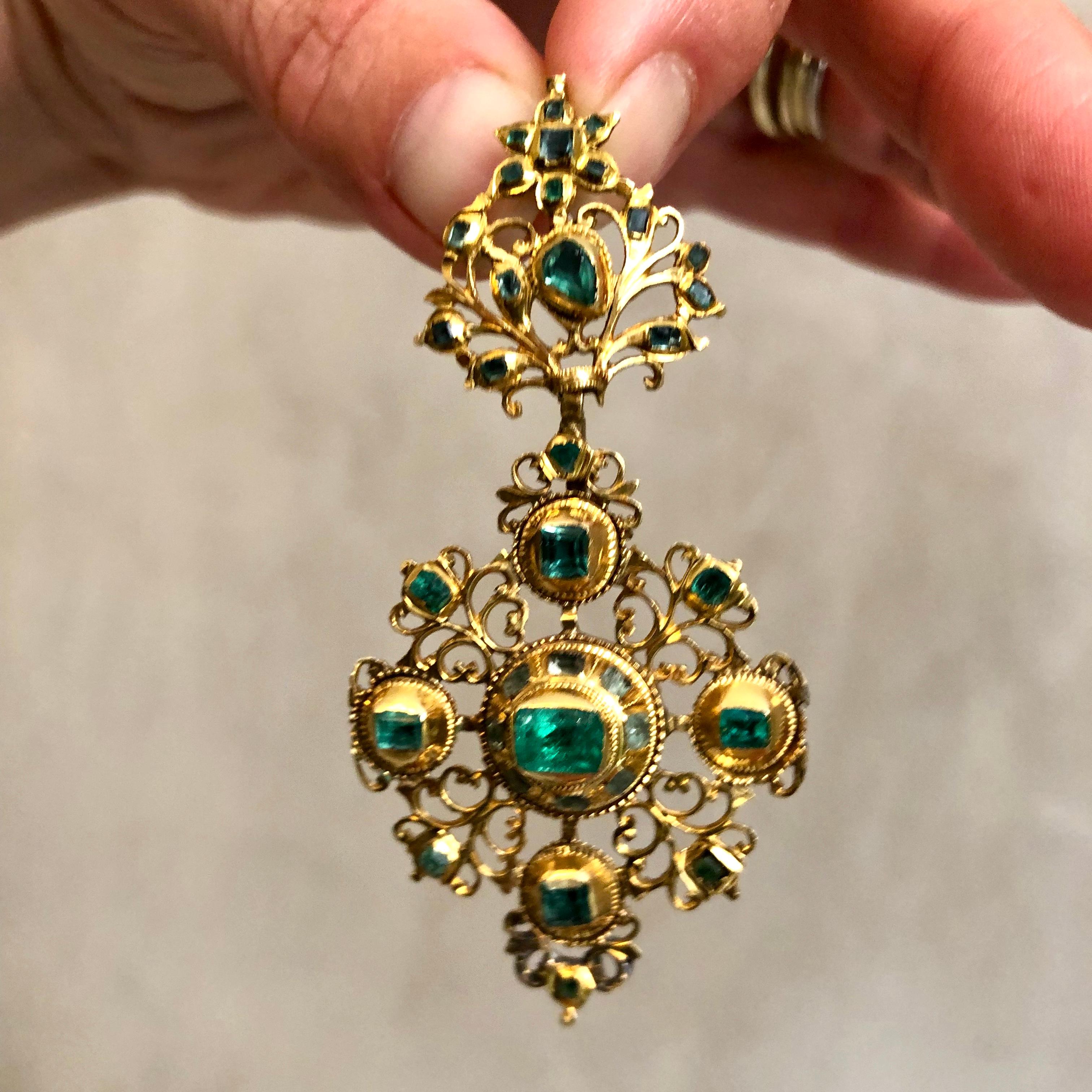 18th Century Emerald 18 Karat Gold Iberian Cross Pendant, Certified For ...