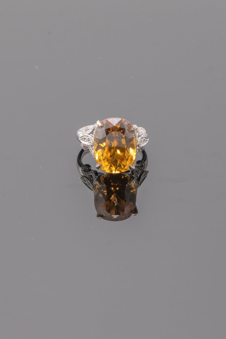Certified 20.38 Carat Natural Yellow Zircon and Diamond Cocktail Ring ...