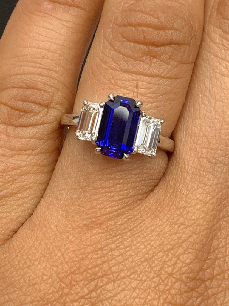 Certified 2 05 Carat Emerald Cut Sapphire And Diamond Engagement Ring