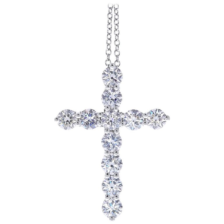 Certified 1.25 Carat Round Diamond Cross Pendant and Necklace in 14 ...