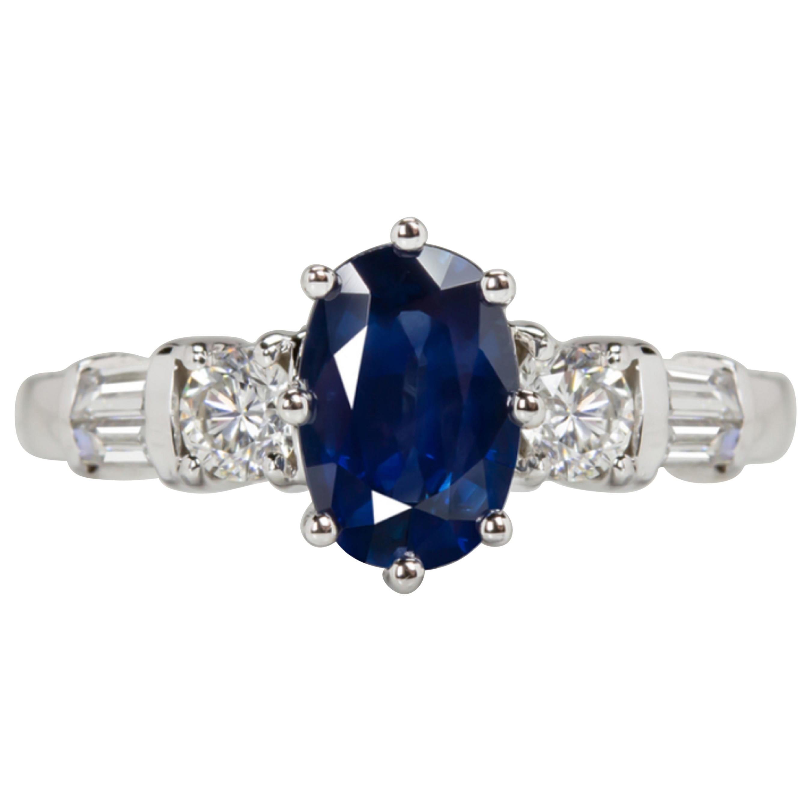 Blue Sapphire Diamond Millgrain Solitaire Ring For Sale at 1stDibs