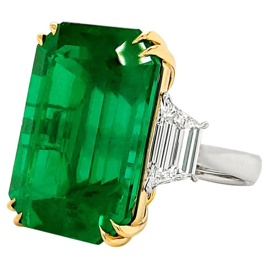 Rare Twenty-Six Carat Green Emerald and Diamond Ring For Sale at ...