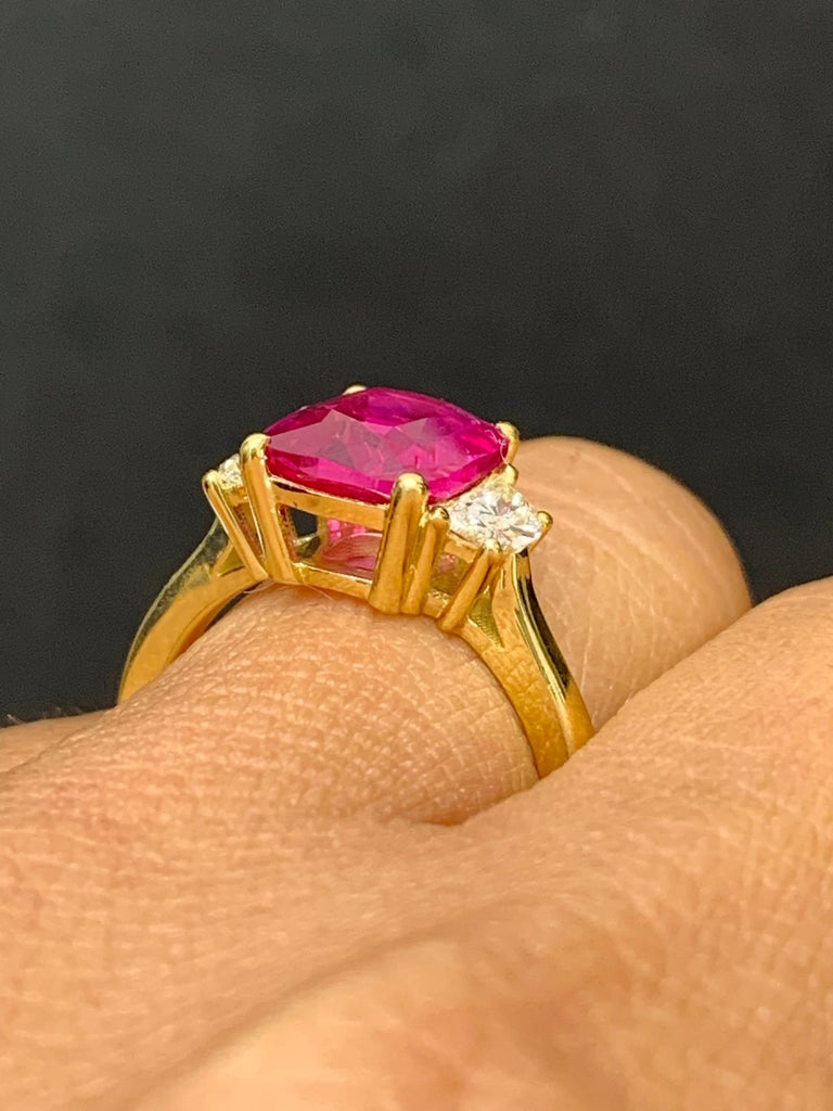 Certified 3.07 Carat Cushion Cut Ruby and Diamond Three-Stone ...