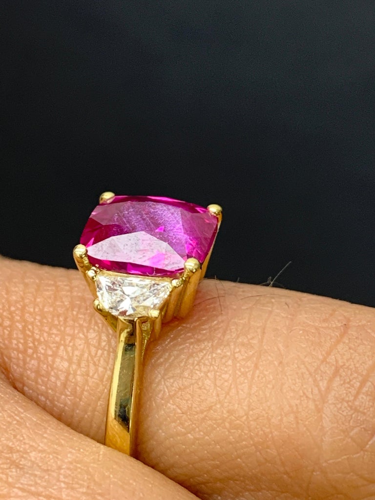 Certified 3.07 Carat Cushion Cut Ruby and Diamond Three-Stone ...