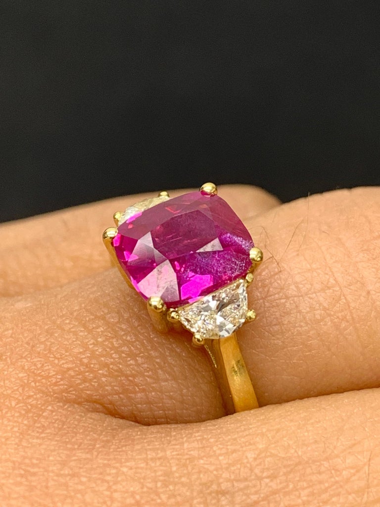Certified 3.07 Carat Cushion Cut Ruby and Diamond Three-Stone ...