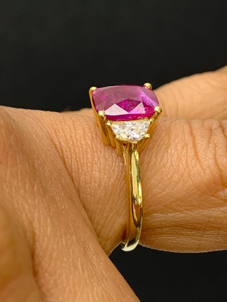 Certified 3.07 Carat Cushion Cut Ruby and Diamond Three-Stone ...