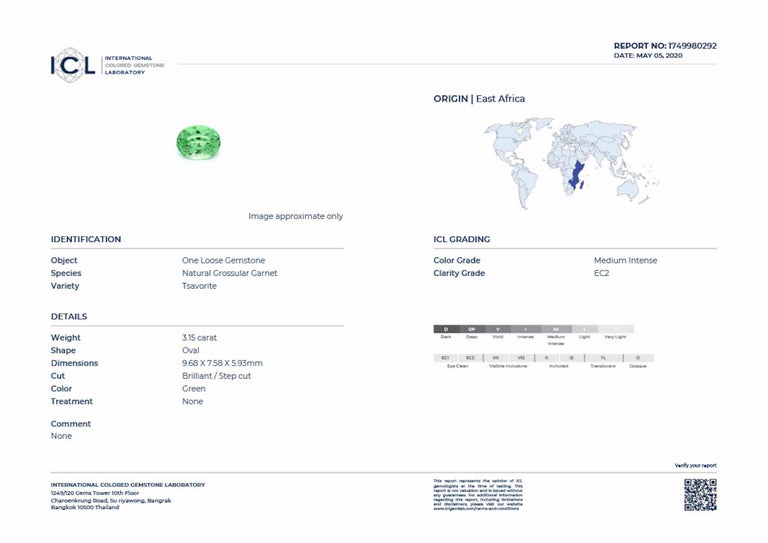 Certified 3.15 Carat Tsavorite For Sale at 1stDibs