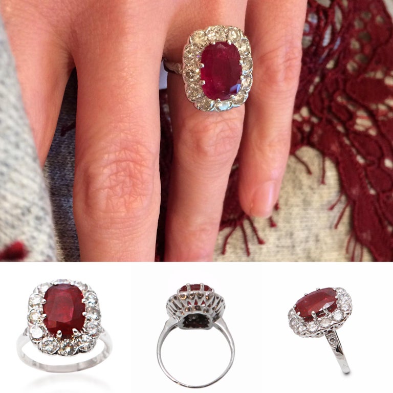 Certified 3.20 Carat Siam Ruby 2 Carat Diamonds 18 Karat White Gold ...