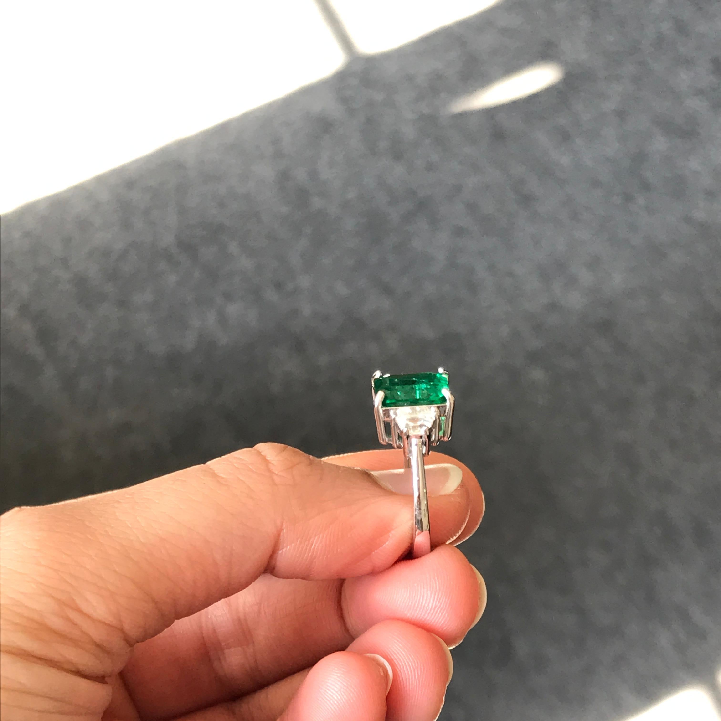 Certified 3.22 Carat Emerald and Diamond Three-Stone Engagement Ring at ...