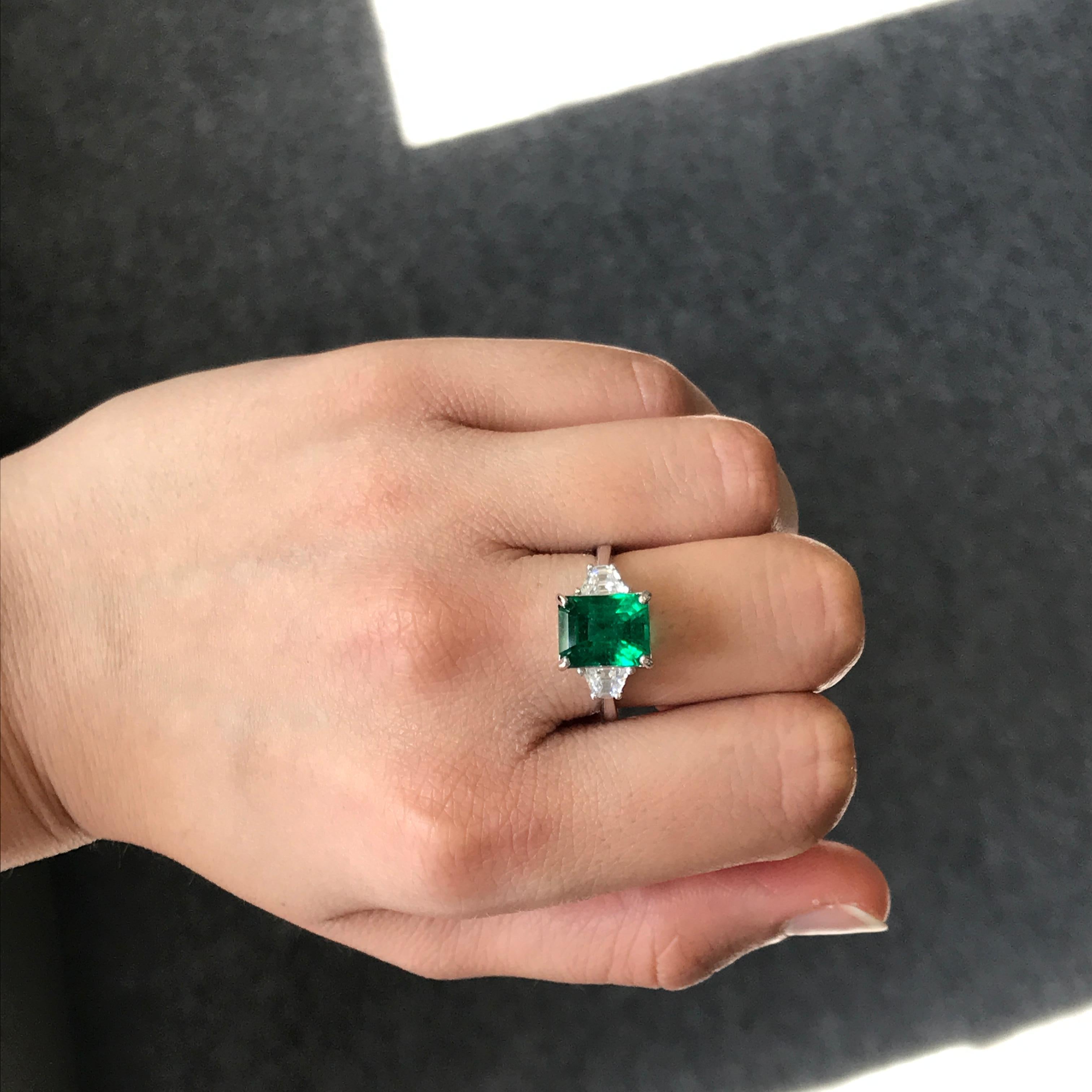 Certified 3.22 Carat Emerald and Diamond Three-Stone Engagement Ring at ...