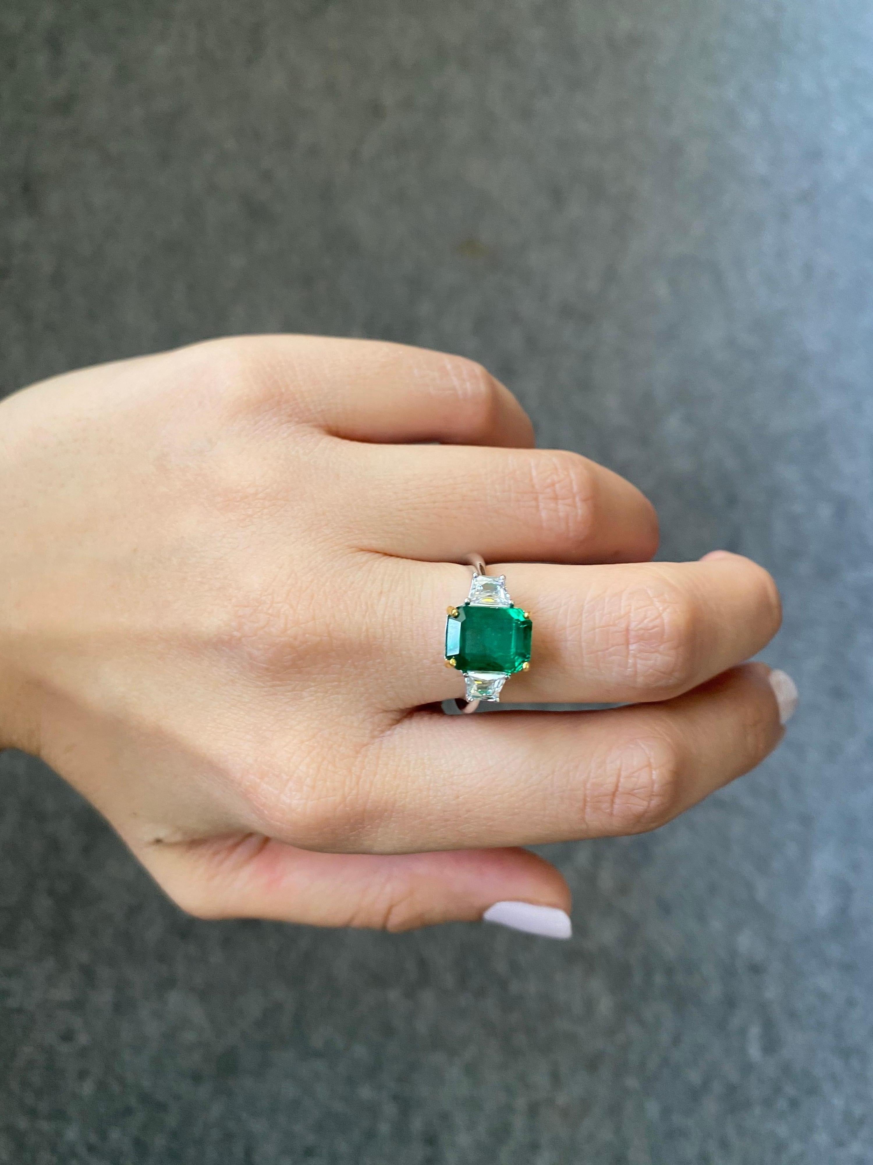 Certified 3.82 Carat Emerald and Diamond Three-Stone Engagement Ring at ...
