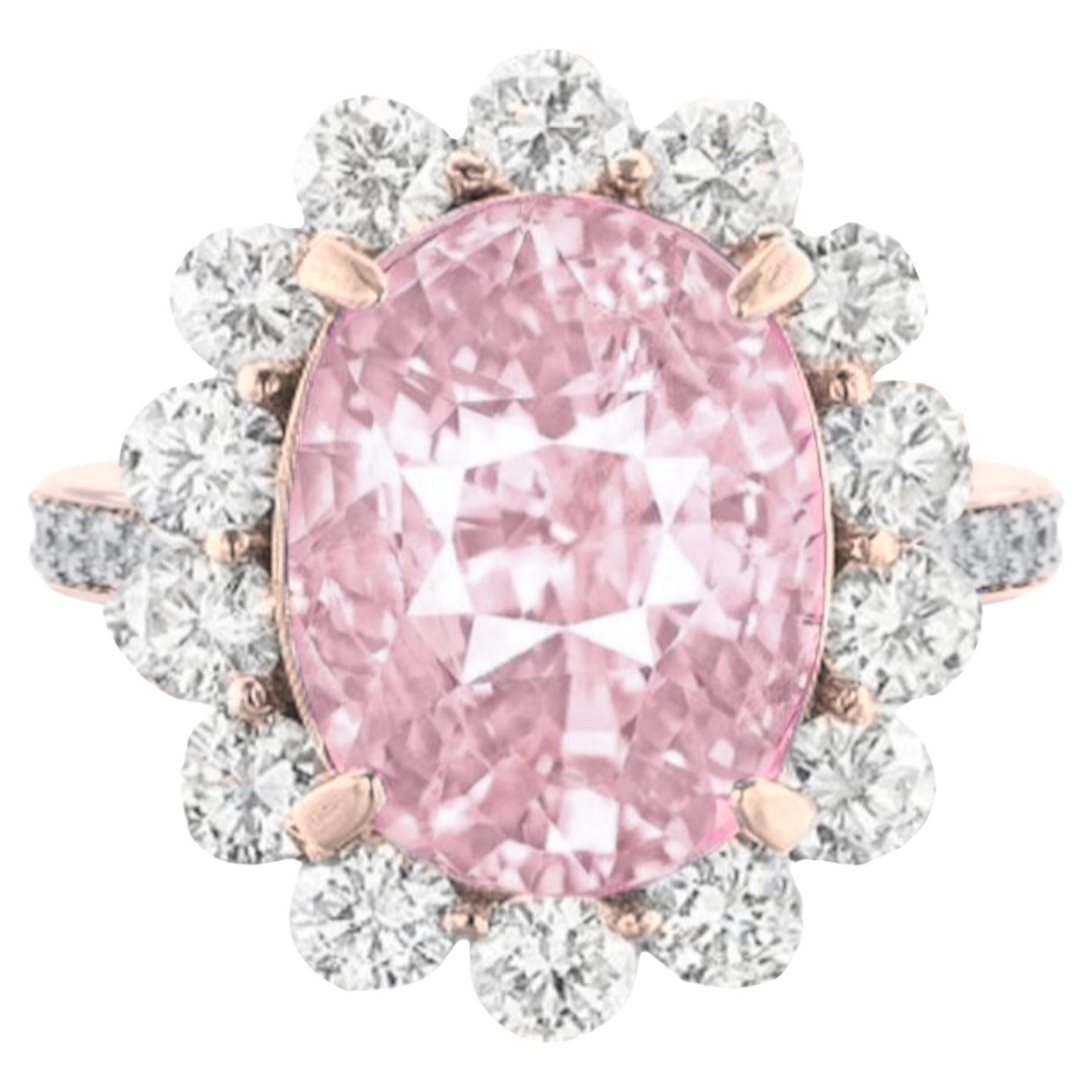 Certified 4 Carat Padparadscha Sapphire Oval Diamond Ring No Heat For ...