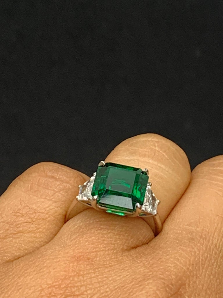 Certified 4.78 Carat Emerald Cut Emerald Diamond Engagement Ring in Platinum For Sale at 1stDibs