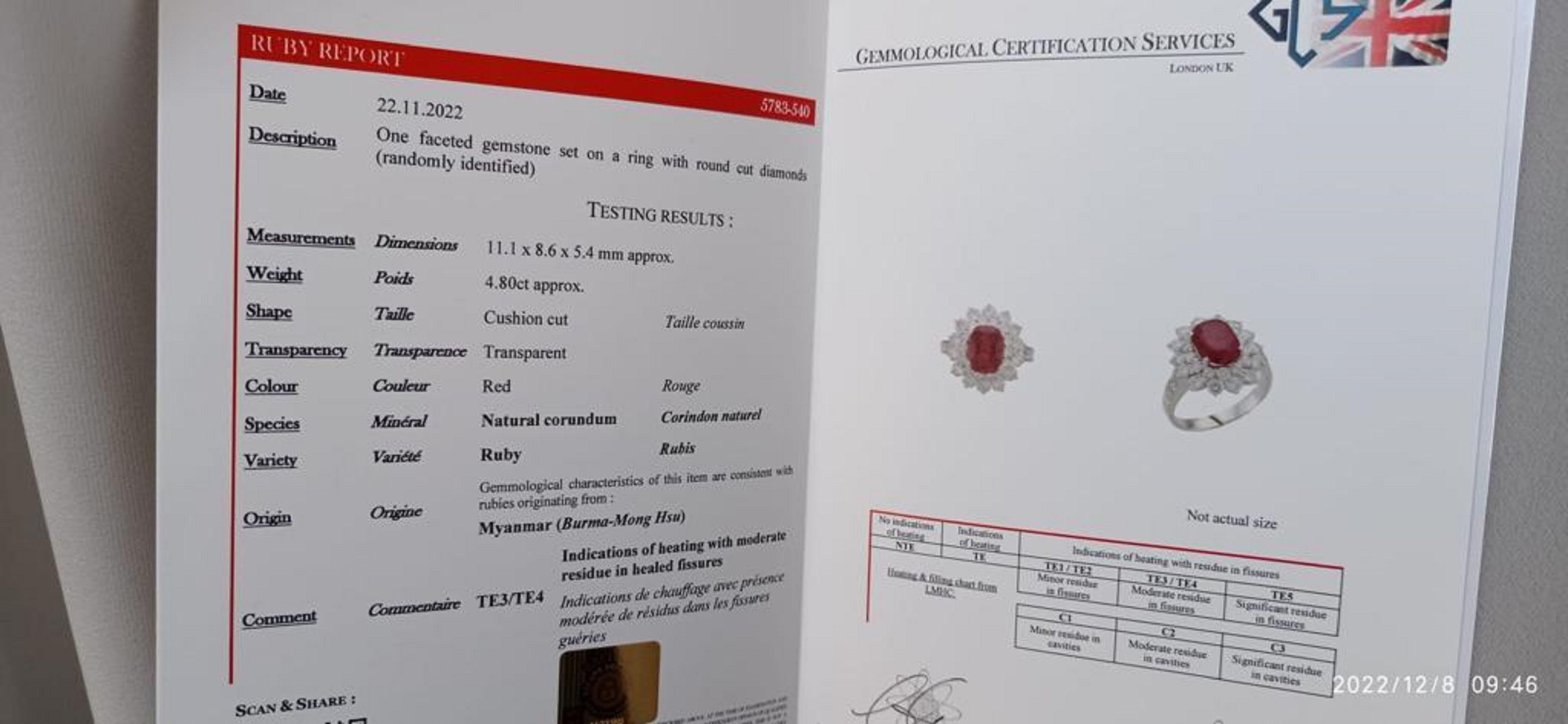 Certified 4.80 Carat Myanmar Burma Ruby Diamond Ring For Sale at 1stDibs | ruby diamond drawing ...