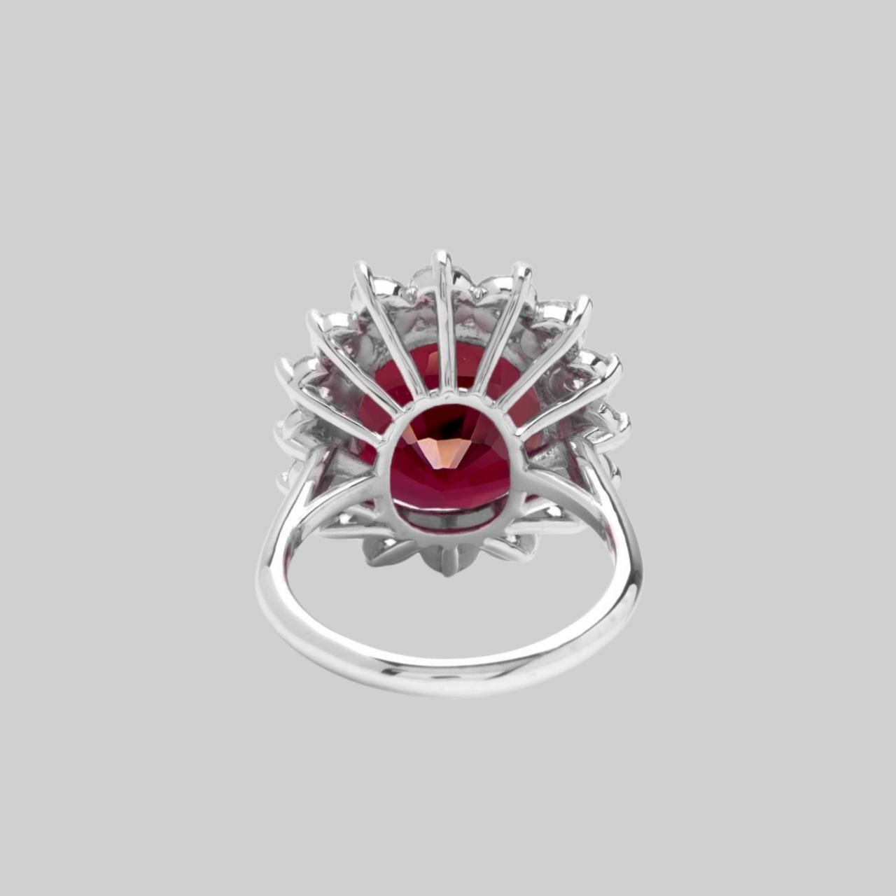 GII Certified 5.65 Carat NO HEAT Burmese Ruby Oval Diamond Ring with Halo For Sale at 1stDibs
