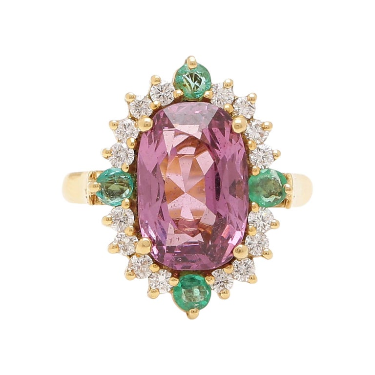 Certified 5.80 Carat Natural Spinel with Diamonds and Emerald in 18 ...