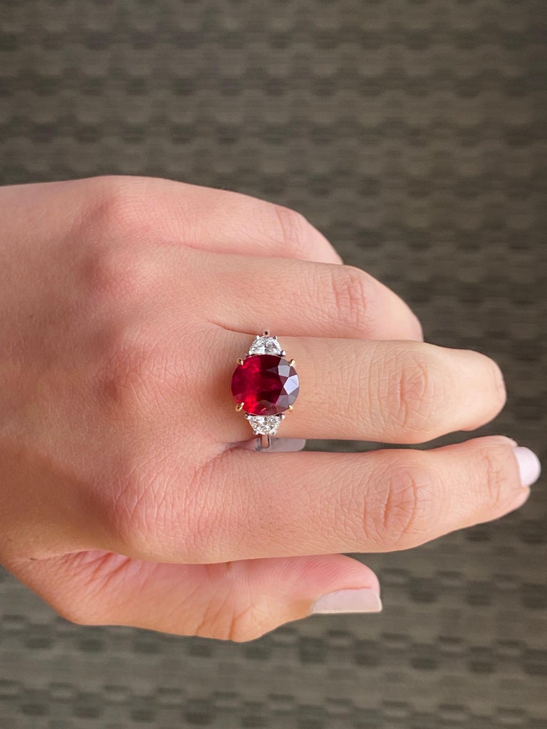 Certified 6.22 Carat Pigeon Blood Ruby and Diamond Three Stone ...