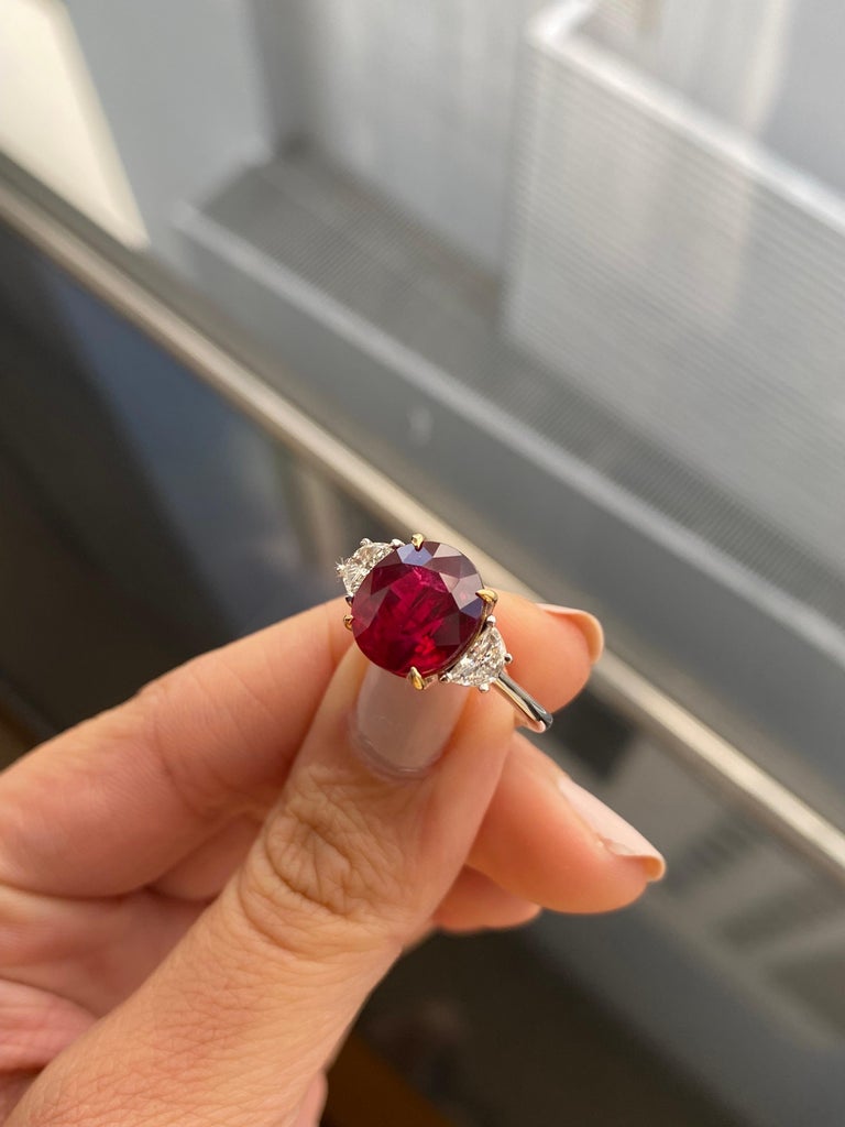 Certified 6.22 Carat Pigeon Blood Ruby and Diamond Three Stone ...