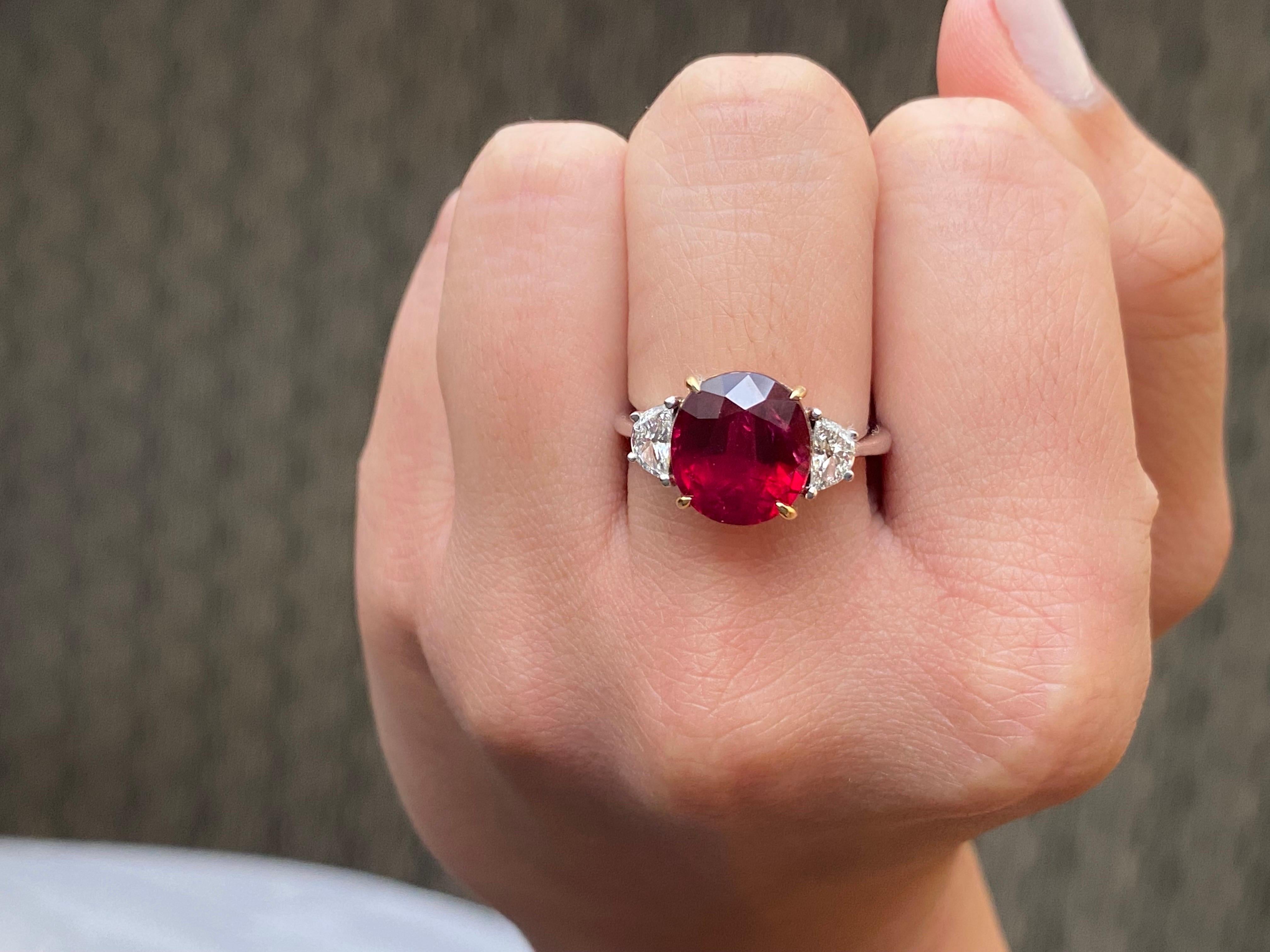Certified 6.22 Carat Pigeon Blood Ruby and Diamond Three Stone ...