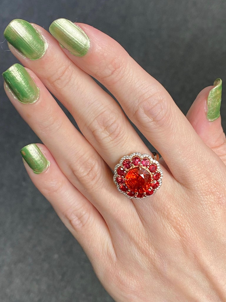 Certified 6.31 Carat Mandarin Garnet and Diamond Cocktail Engagement ...
