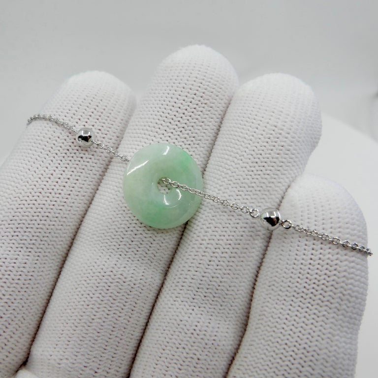 Certified 6.94 Cts Lucky Jade and White Gold Bracelet, Patches of Apple ...