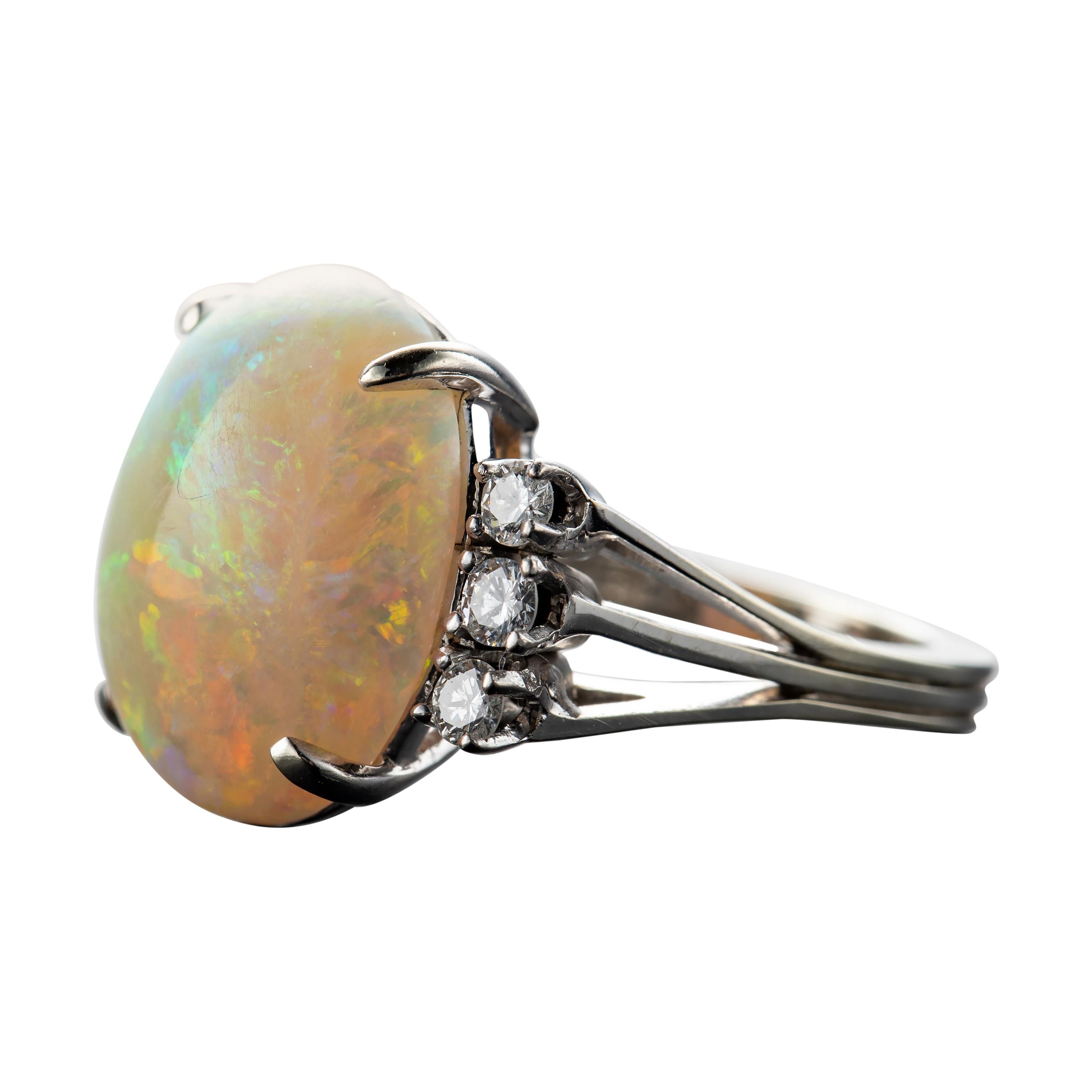 Australian Opal and Diamond White Gold Ring For Sale at 1stDibs