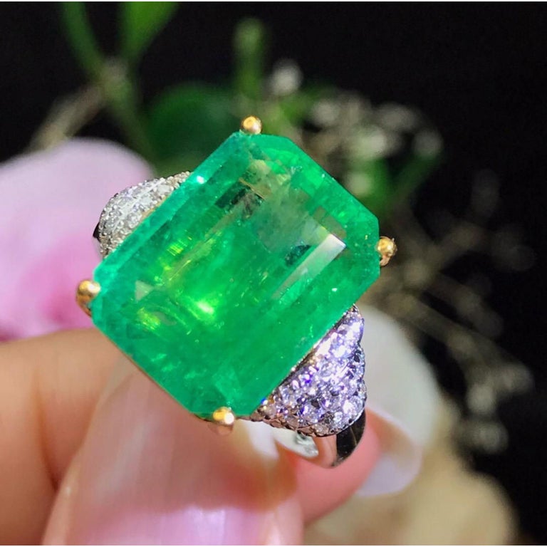 Customizable Certified Big Natural Emerald Engagement Ring, Antique ...