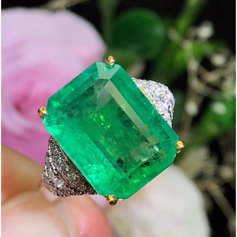 Customizable Certified Big Natural Emerald Engagement Ring, Antique ...