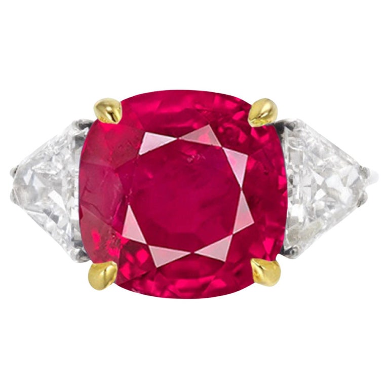 Certified Burma Red Ruby 4.55 Carat Natural No Heat Ruby Diamond Ring For Sale at 1stDibs