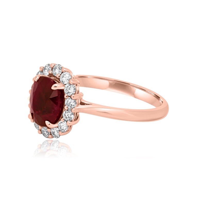 Ruby Oval 2.03 Carat Diamond Halo Gold Bridal Cocktail Ring at 1stDibs