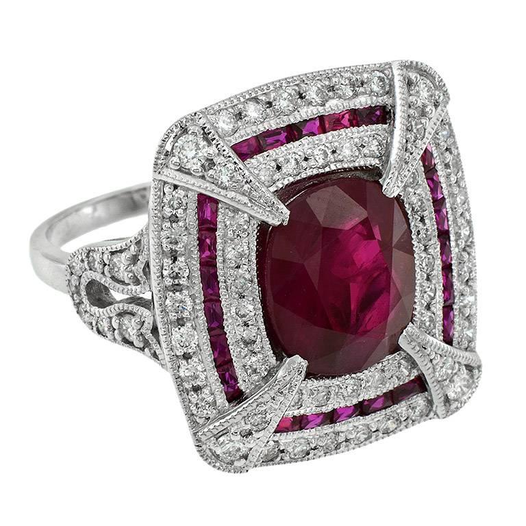 Certified Burmese Ruby 3.90 Carat Diamond Cocktail Ring at 1stDibs ...