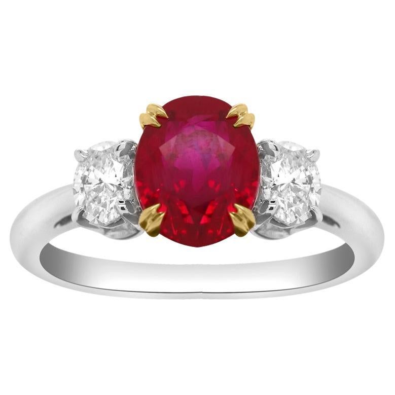 Tiffany and Co. Burma Ruby Diamond Gold Platinum Three Stone Ring at ...