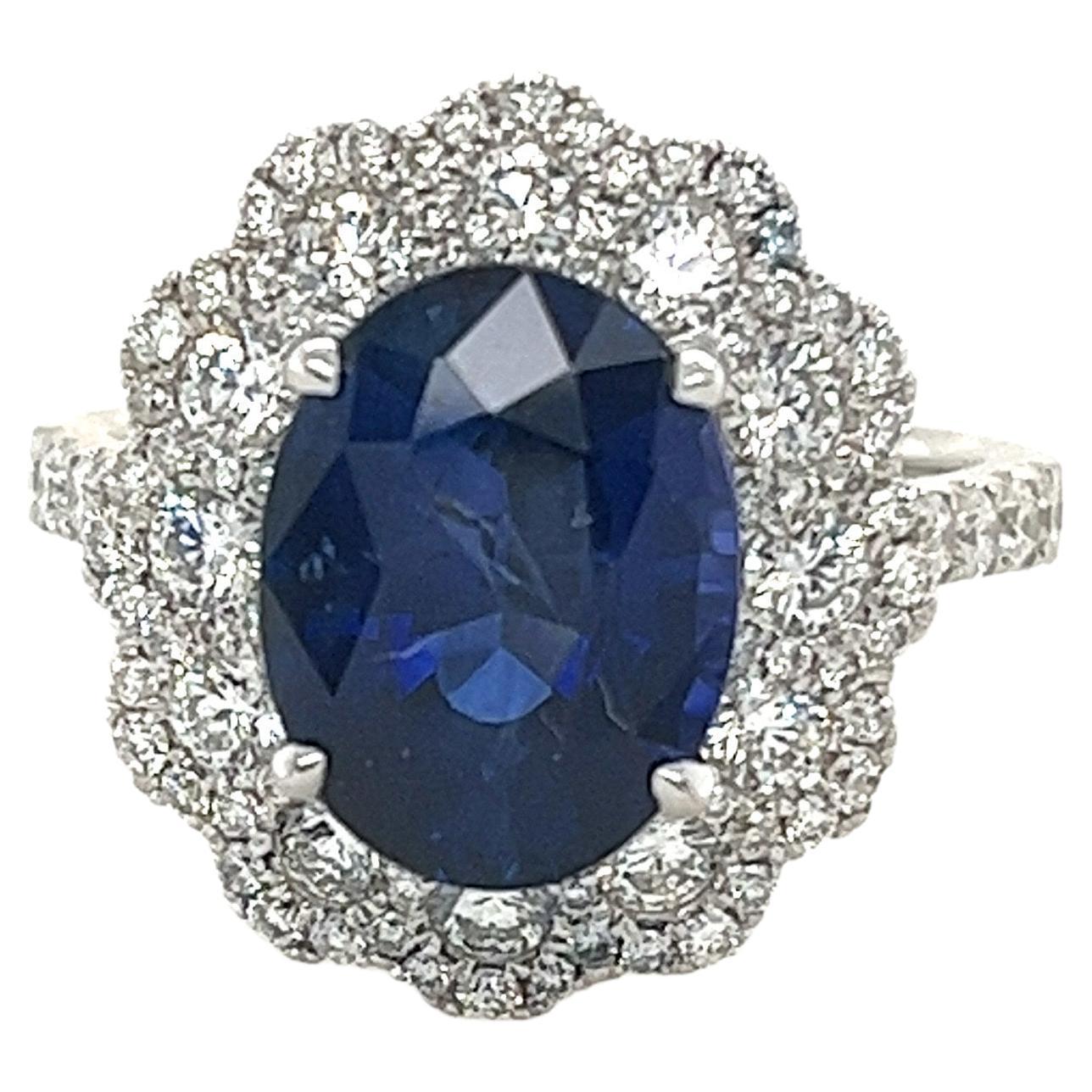 Certified Ceylon Sapphire and Diamond Ring in 18 Karat White Gold For ...